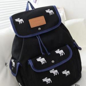 [grzxy6200056]cute Sweet Leisure Deer Print Canvas Backpack on Luulla
