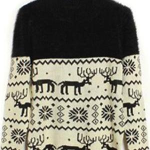 [grzxy6600335]retro Sweet Mixing Color Deer Print Knit Sweater on Luulla