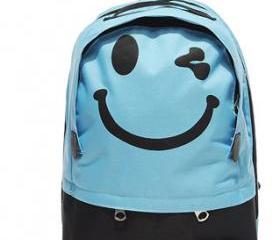 [grzxy6200068]cute Smile Face Print Mixing Color Canvas Backpack on Luulla