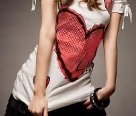 Love Heart Distressed Ripped Cut Out Off Shoulder T Shirt Tops ...