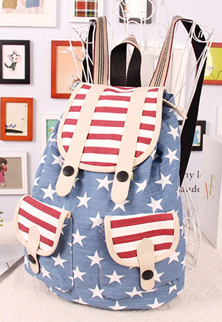 [grzxy6200040]european Style Cute American Flag Print Canvas Backpack ...