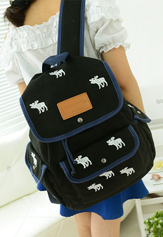 [grzxy6200056]cute Sweet Leisure Deer Print Canvas Backpack on Luulla
