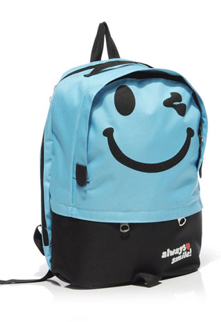 [grzxy6200068]cute Smile Face Print Mixing Color Canvas Backpack on Luulla