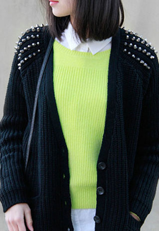 [grzxy6600162]european Punk Style Rivet Pure Color Cardigan on Luulla