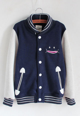 Cute Sweet Leisure Mixing Color Stripe Smile Face Baseball Jacket ...