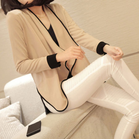 Contrast Color Irregular Hem Loose Fit Short Cropped Jacket Coat ...