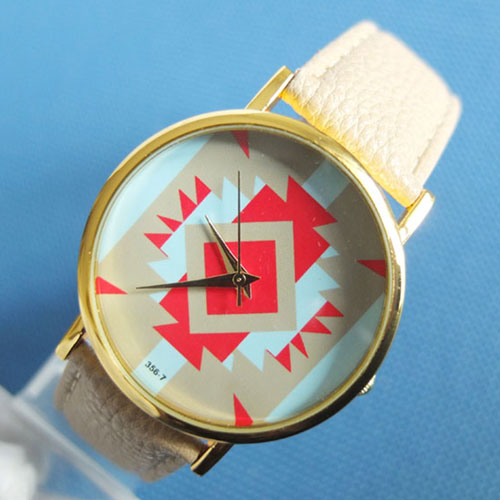 Contrast Color Geometric Pattern Quartz Watch Women Wristwatch ...