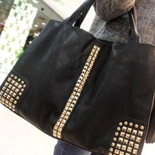 [grzxy6200041]european Style Black Simple Rivet Fringed Handbag on Luulla