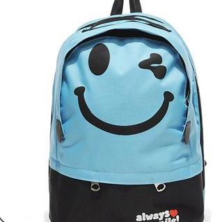 [grzxy6200068]cute Smile Face Print Mixing Color Canvas Backpack on Luulla