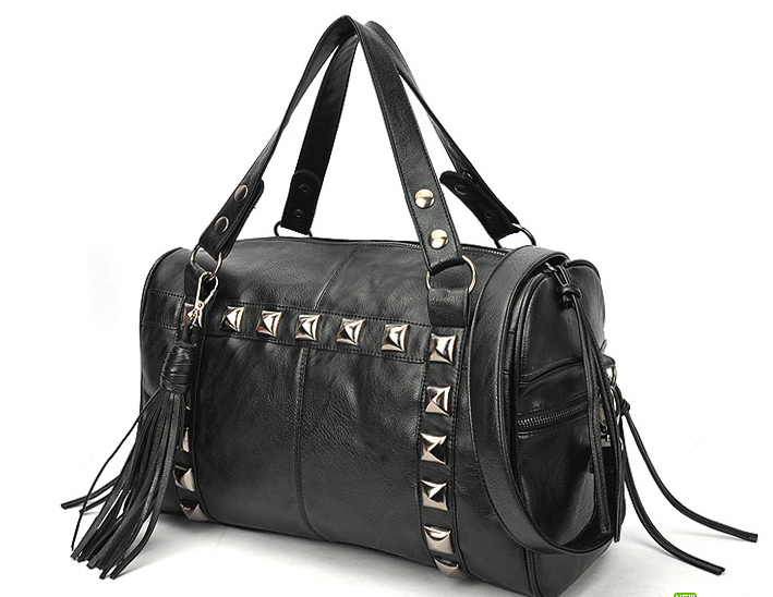Fringed Rivet Optional Strap Black Handbag [grzxy6200002] on Luulla