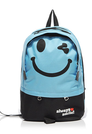 [grzxy6200068]cute Smile Face Print Mixing Color Canvas Backpack on Luulla
