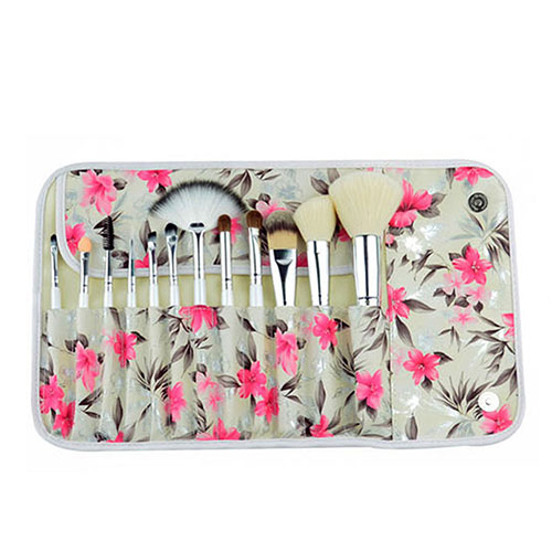 12 Pcs Cosmetic Makeup Brushes Set Kit With Flower Print Pouch ...